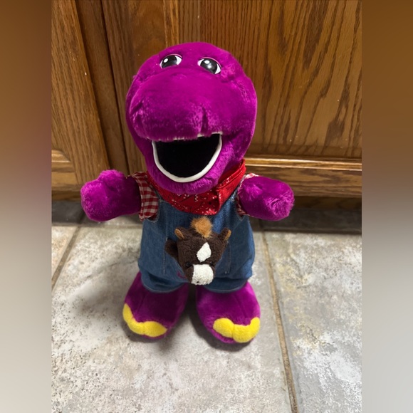 Toys | Barney The Dinosaur Plush Vintage Farmer Overalls With Horse 9s ...